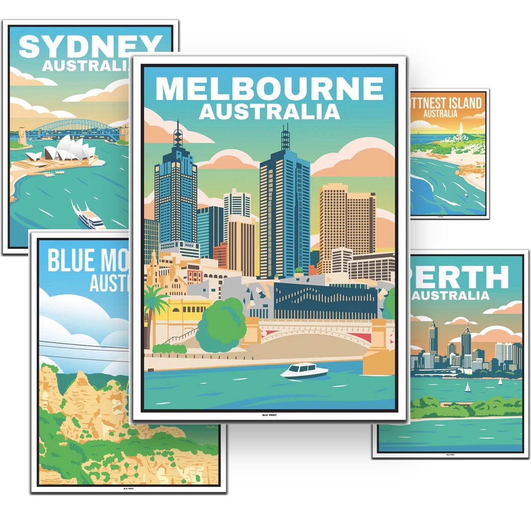 Australia 5er Poster-Set (Sydney, Melbourne, Perth, Blue Mountains, Ro ...