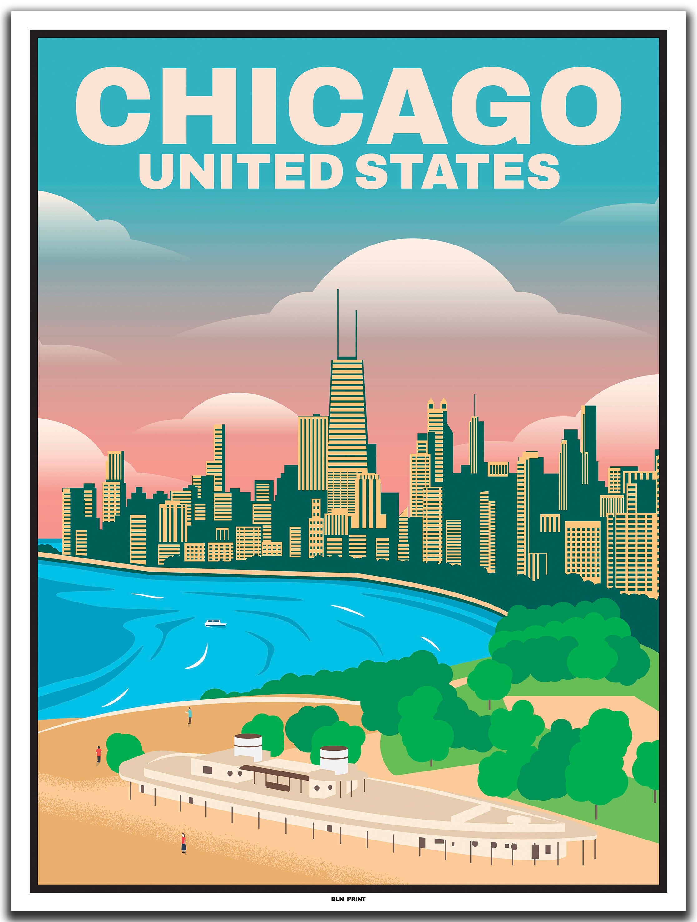Skyline Chicago (1) - Vintage Travel Poster – BLN PRINT