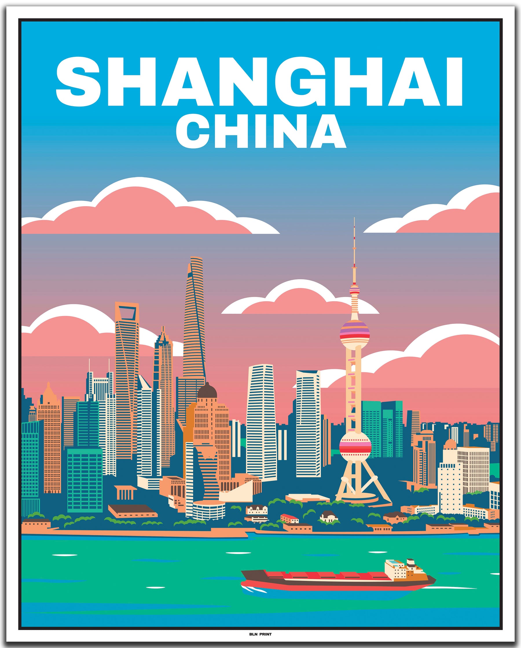 Skyline Shanghai (1) - Vintage Travel Poster – BLN PRINT