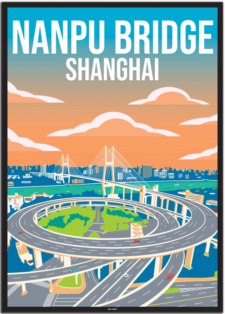Nanpu Bridge Shanghai (1) - Vintage Travel Poster – BLN PRINT