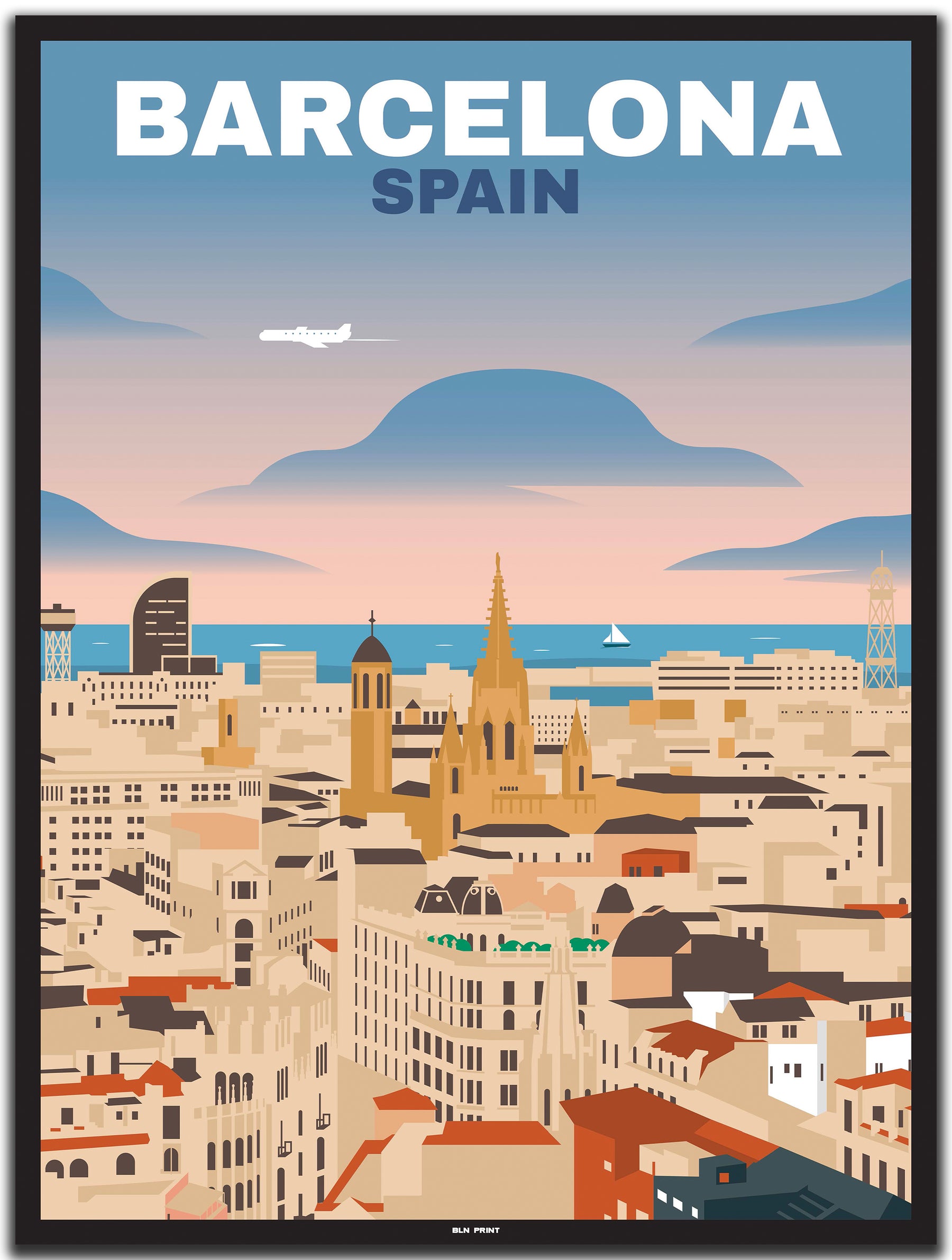 Innenstadt Barcelona (1) - Vintage Travel Poster – BLN PRINT