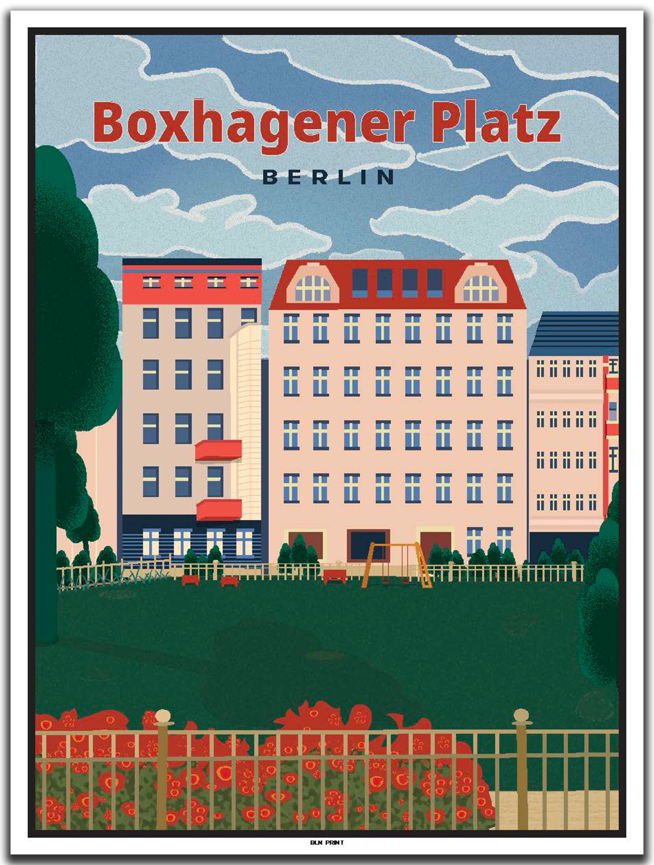 Friedrichshain: Boxhagener Platz (2) - Vintage Travel Poster – BLN PRINT