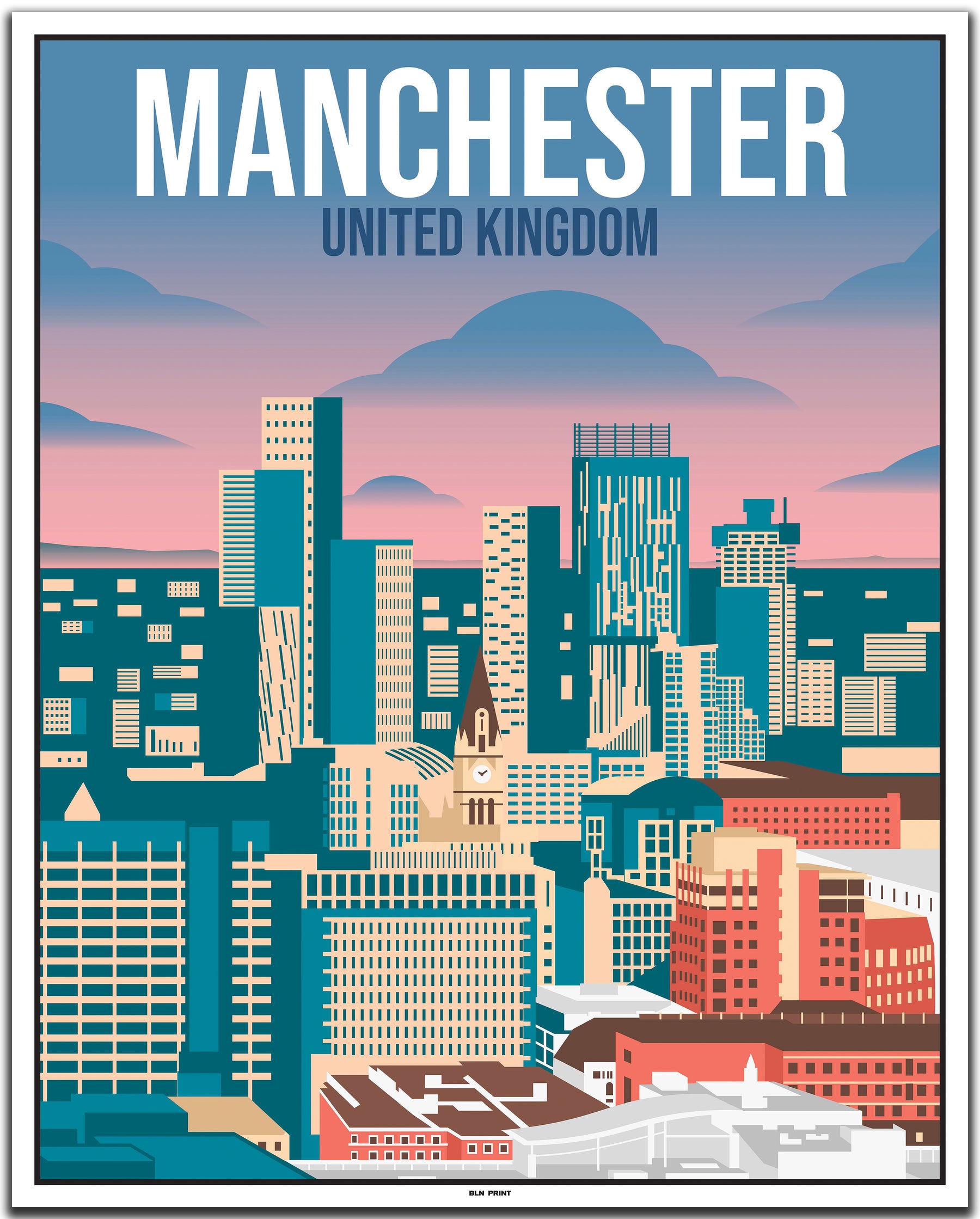 Downtown Manchester (1) - Vintage Travel Poster – BLN PRINT